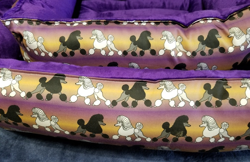 Poodle Bed -Purple & Gold with Black & White Poodles – California Dogs